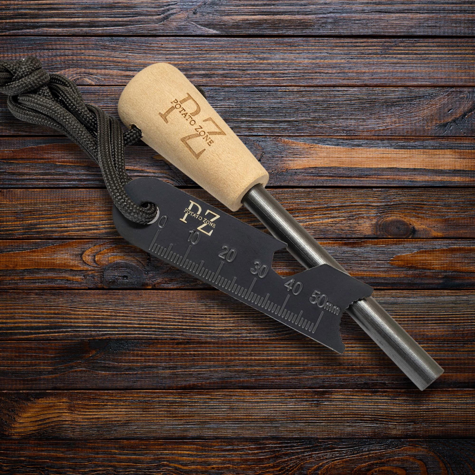 Wood Handle Flint Fire Starter With Ferro Rod Striker and Wrist Lanyard ...