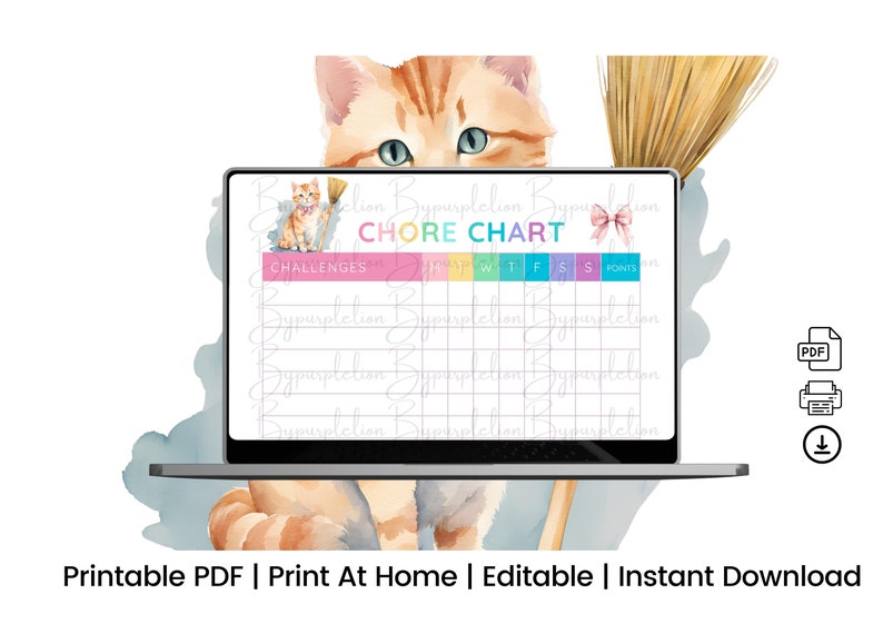 Chore Chart for Kids Cat Themed Customizable Weekly Responsibility ...