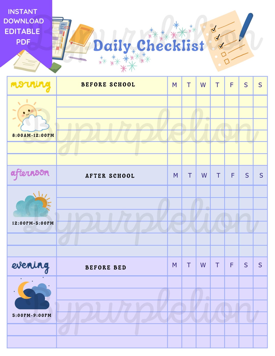 Kids Daily Checklist Printable: Editable Chore Chart (PDF) - Etsy
