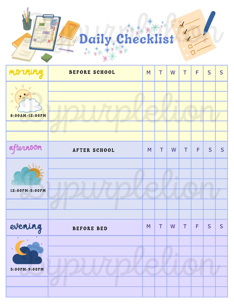 Kids Daily Checklist Printable, Responsibility Chart for Children ...