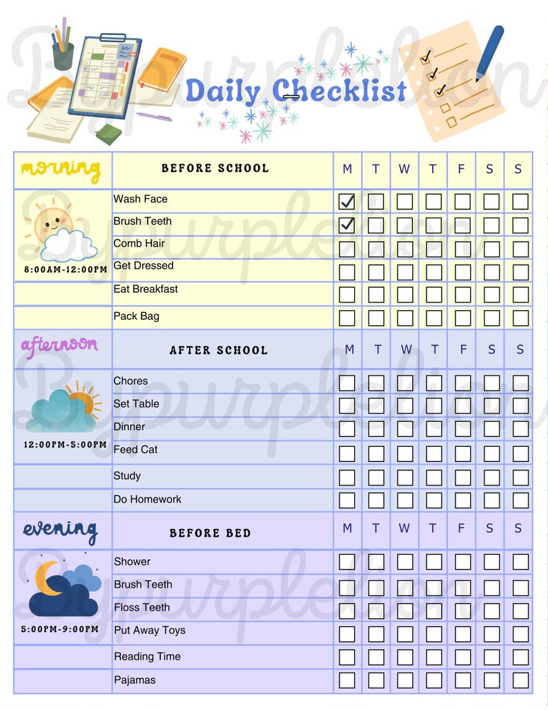 Kids Daily Checklist Printable: Editable Chore Chart (PDF) - Etsy
