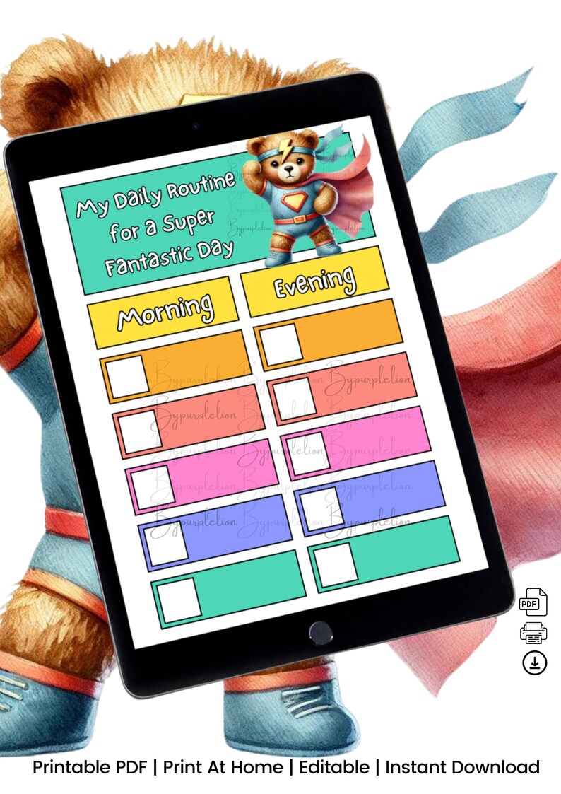 Daily Routine Chart for Kids Super Hero Themed customizable ...