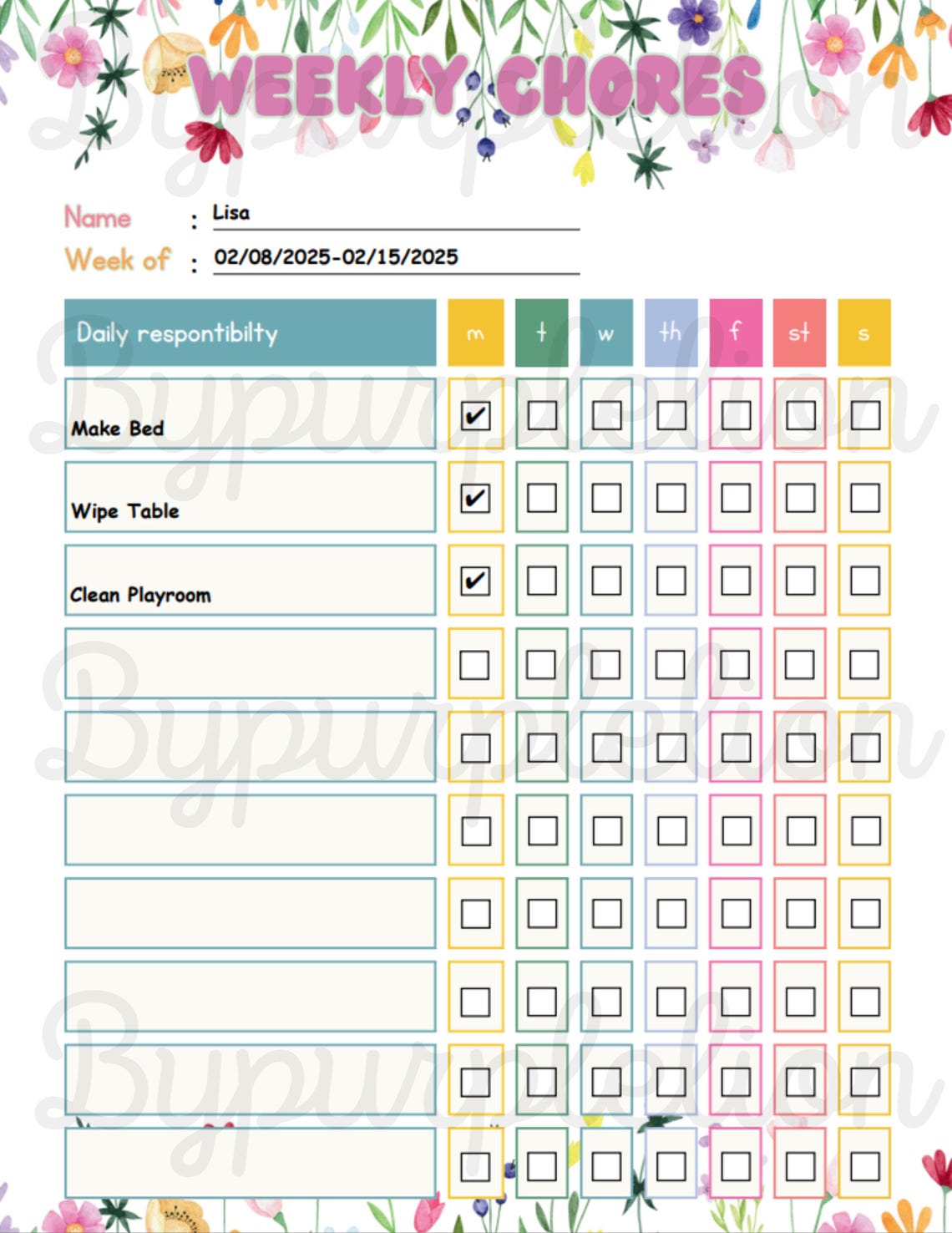 Kids Weekly Chores Chart Printable: Editable Homeschool Planner (PDF ...