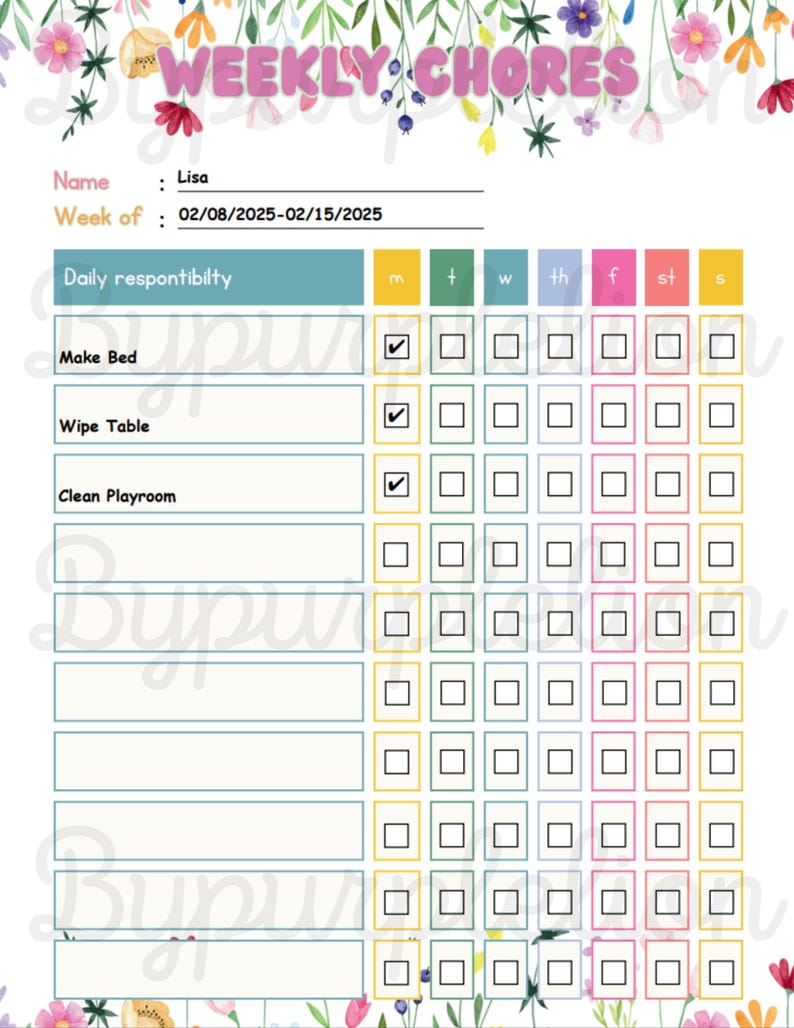 Kids Weekly Chores Chart Printable: Editable Homeschool Planner (PDF ...