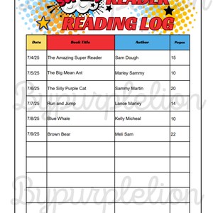 Kids Reading Log Superhero Theme Editable, Book Tracker, Bookmark ...