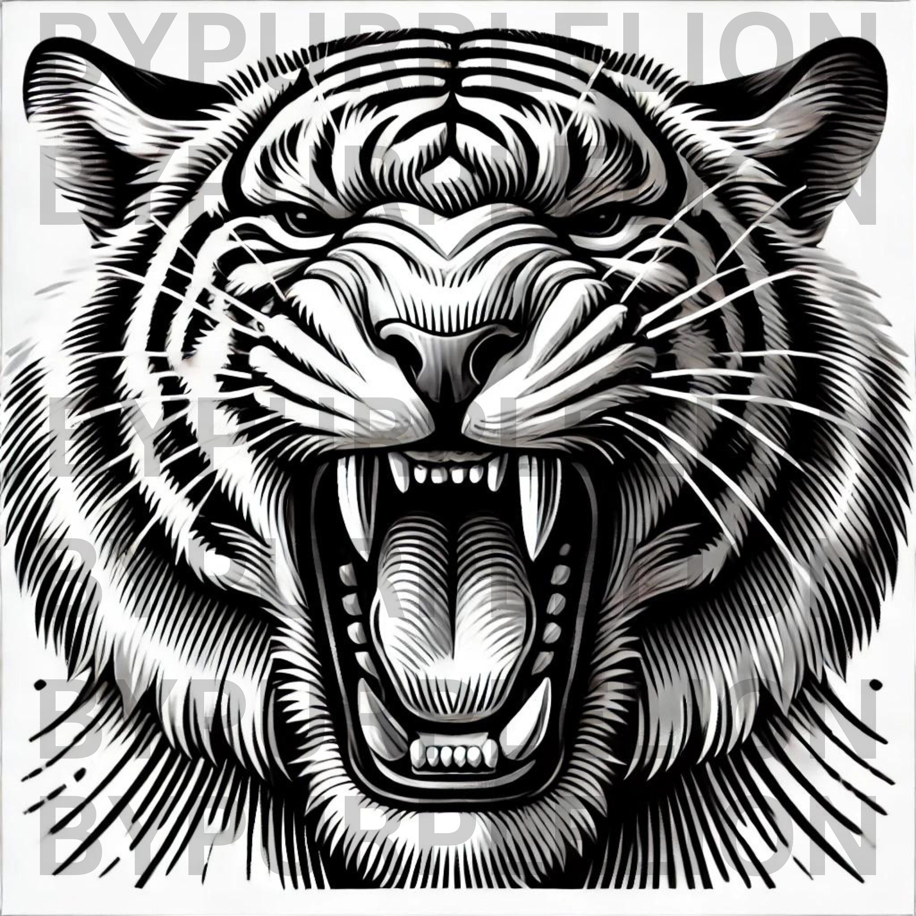 Tiger Black and White Line Art Collection SVG, PNG, JPG - Etsy