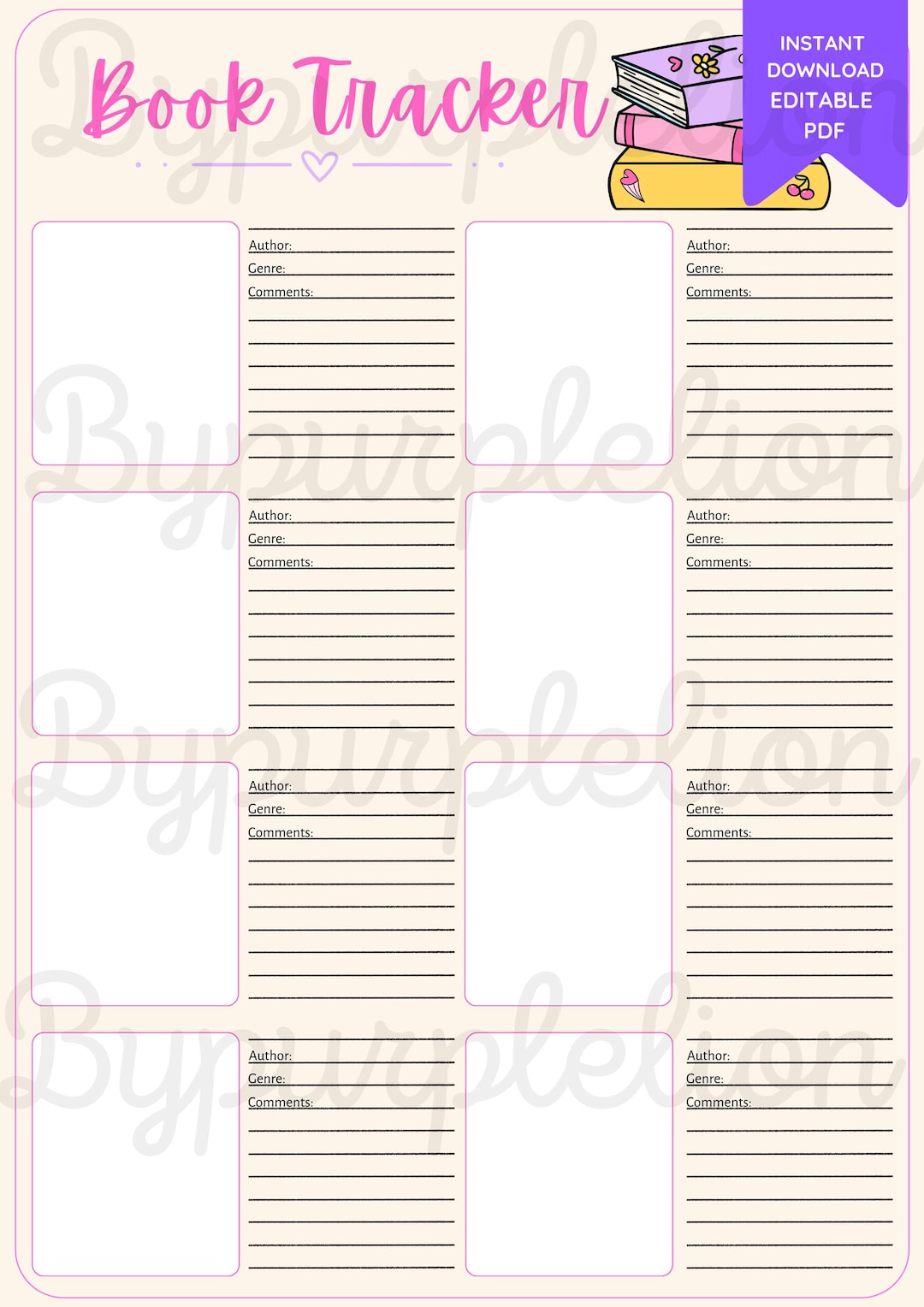 Printable Book Tracker: Reading Log, Review Journal (editable PDF) - Etsy