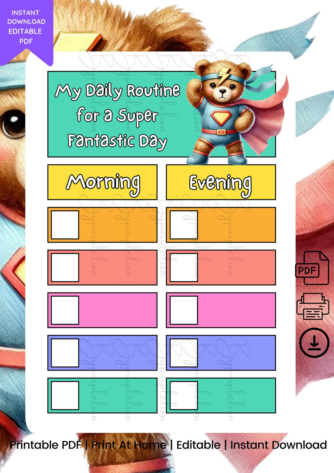 Daily Routine Chart for Kids Super Hero Themed customizable ...
