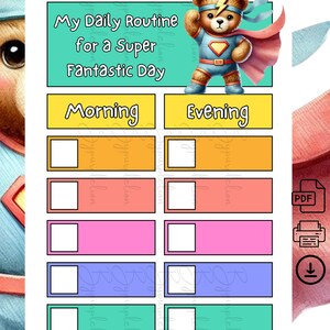Daily Routine Chart for Kids Super Hero Themed customizable ...