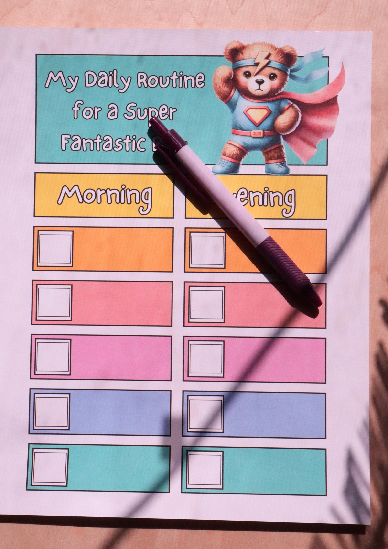 Daily Routine Chart for Kids Super Hero Themed customizable ...