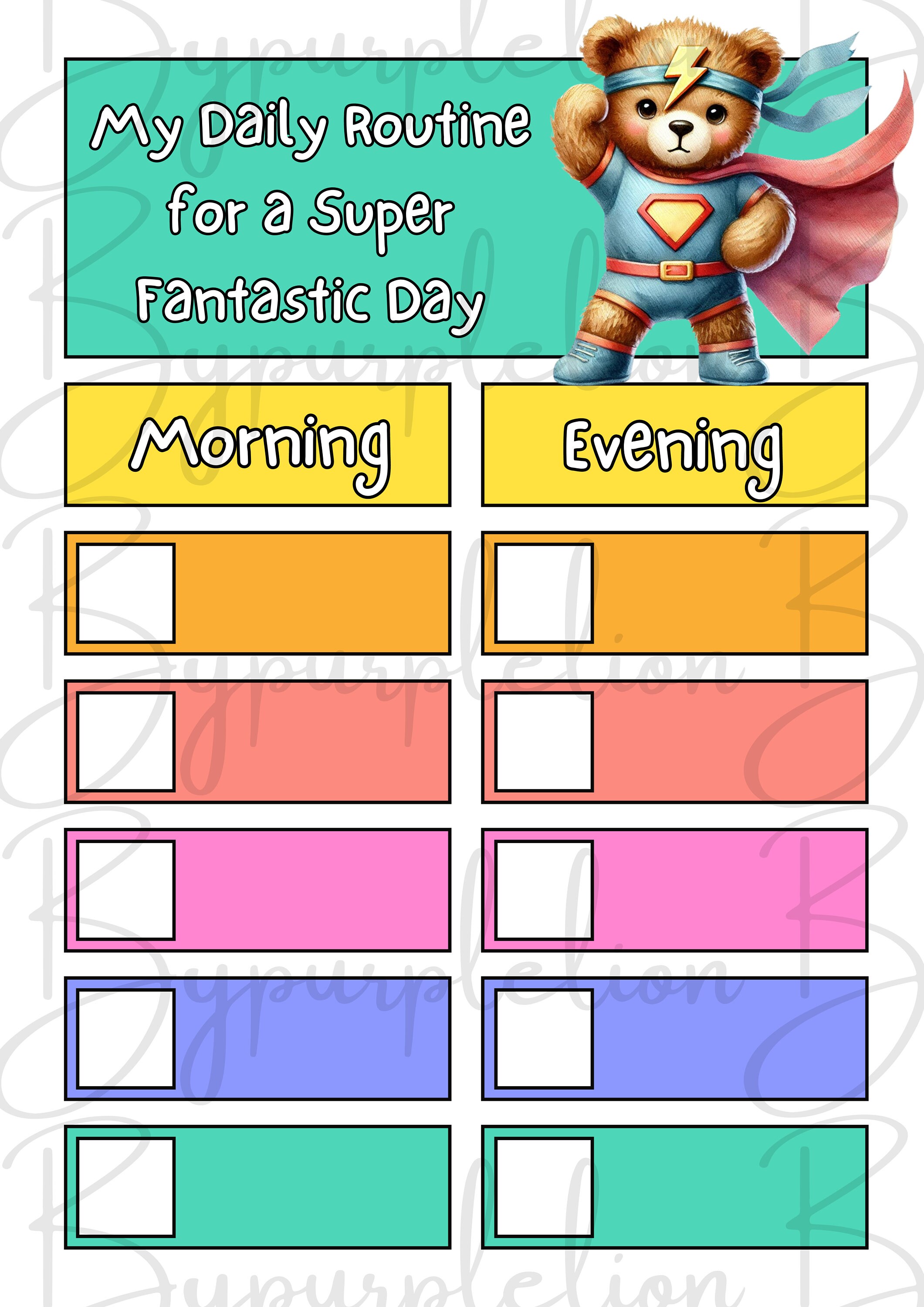 Daily Routine Chart for Kids Super Hero Themed customizable ...