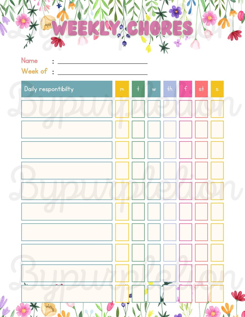 Kids Weekly Chores Chart Printable: Editable Homeschool Planner (PDF ...
