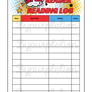 Kids Reading Log Superhero Theme Editable, Book Tracker, Bookmark ...