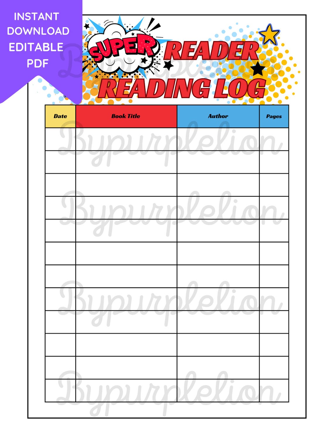 Kids Reading Log Superhero Theme Editable, Book Tracker, Bookmark ...