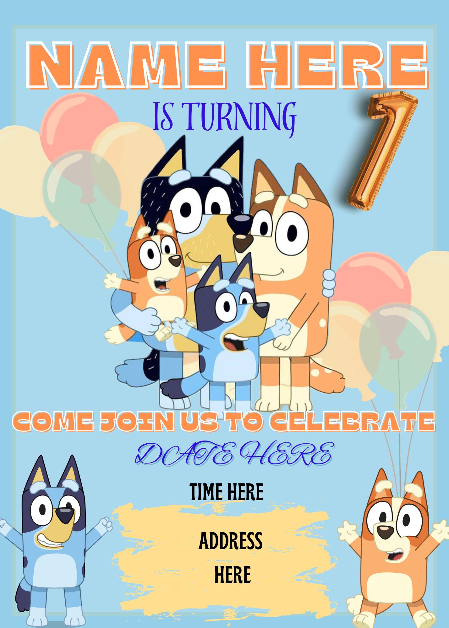 Bluey Birthday Party Invitations. 1st Birthday (customized Invitations ...