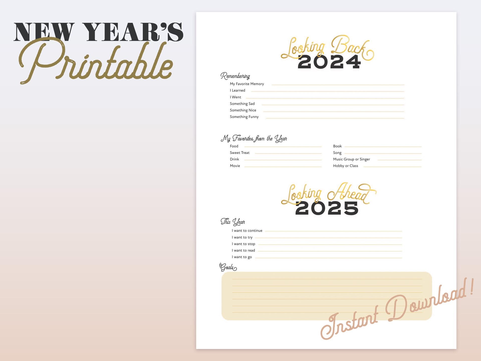 Looking Back Looking Forward New Year's Printable Goal Sheet Resolution ...