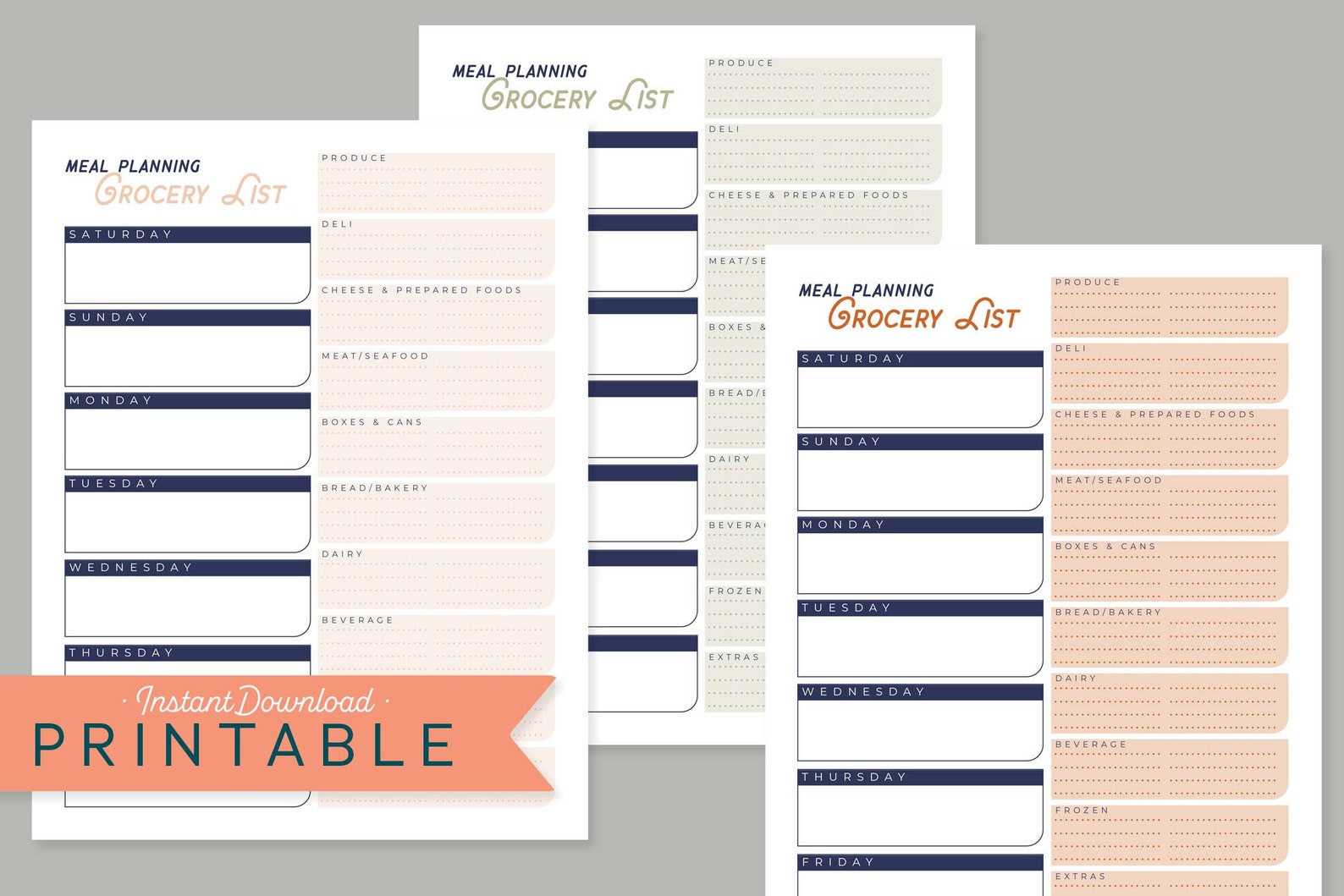 Printable Meal Planning Sheet and Grocery List, Weekly Meal Plan ...