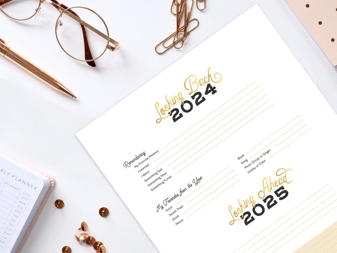 Looking Back Looking Forward New Year's Printable Goal Sheet Resolution ...