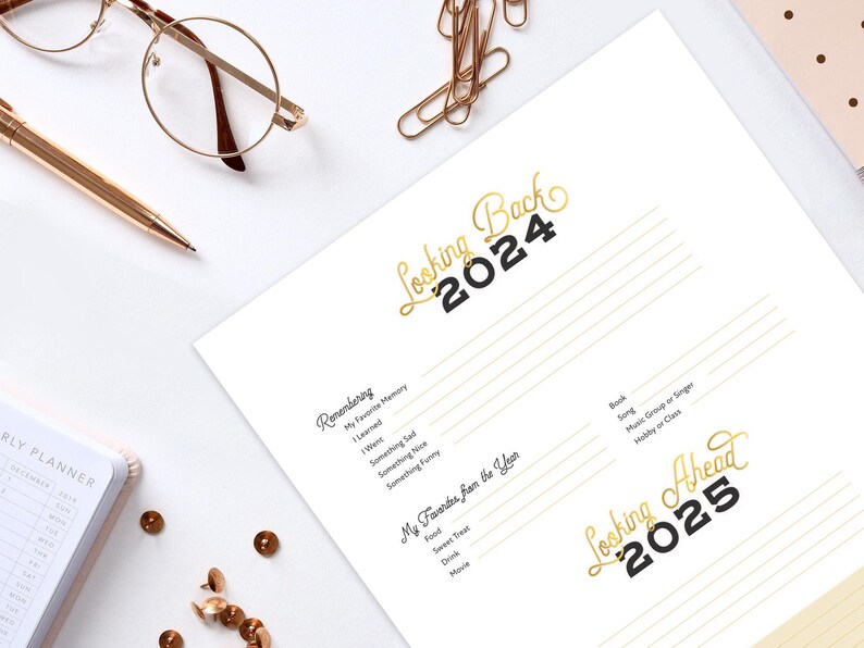 Looking Back Looking Forward New Year's Printable Goal Sheet Resolution ...