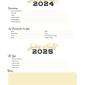 Looking Back Looking Forward New Year's Printable Goal Sheet Resolution ...