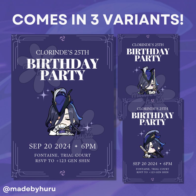 EDITABLE Genshin Impact Birthday Card Invitation CLORINDE VERSION ...