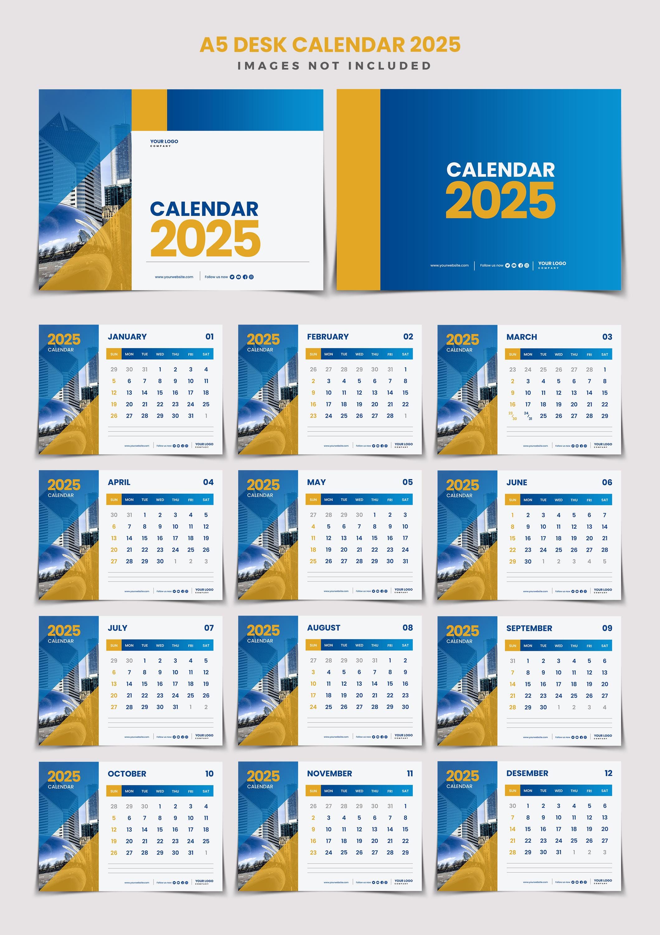 2025 Desk Monthly PSD Calendar, A5 Calendar Digital Download, Printable ...