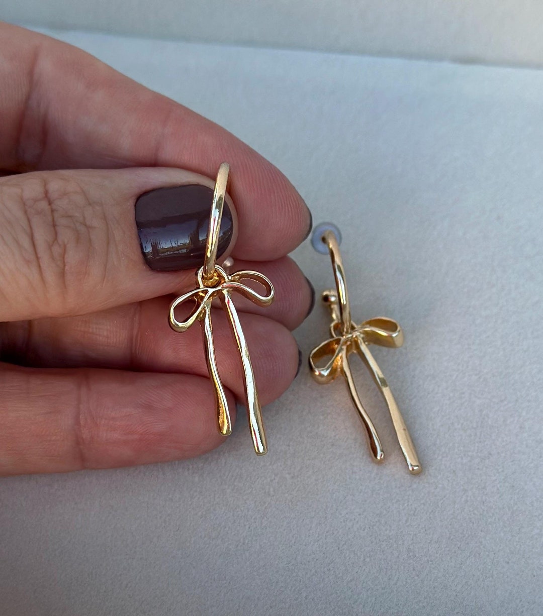 Golden Bow Earrings Ribbon Bows Long Dangle Earrings Coquette Bow ...