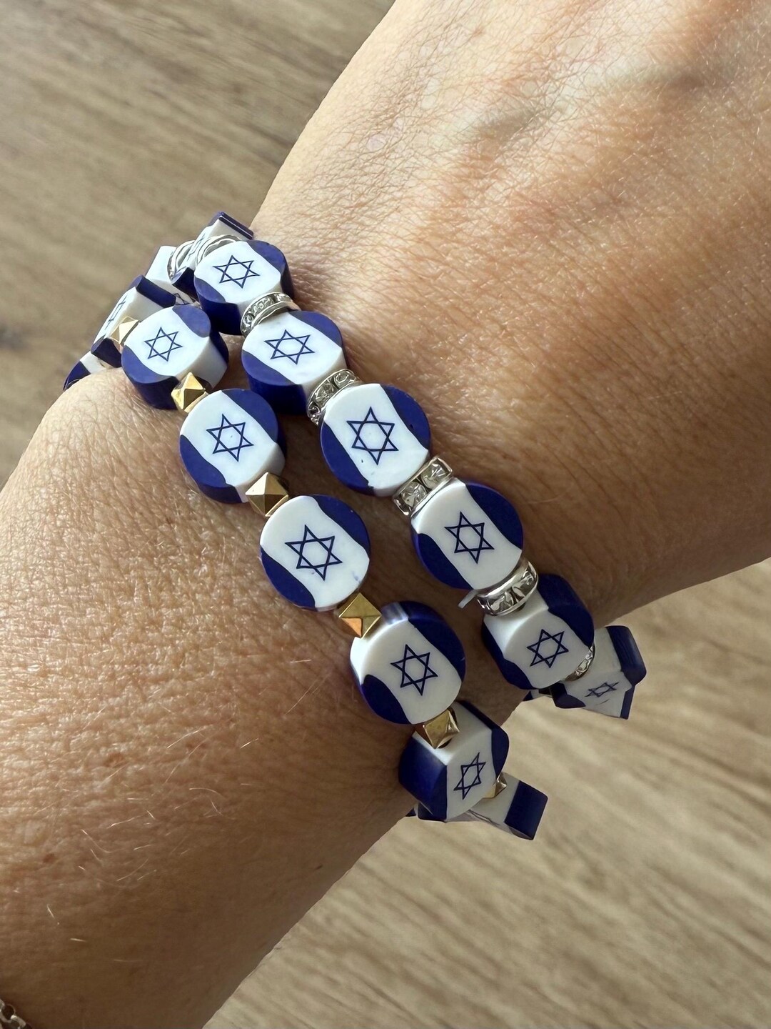 Israel Flag Bracelet Star of David Bracelet Israel Flag Beads Jewish ...