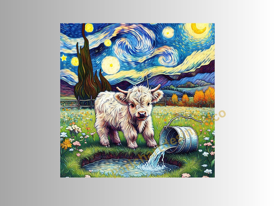 Baby Highland Cow Starry Night Design Digital Download PNG Instant ...