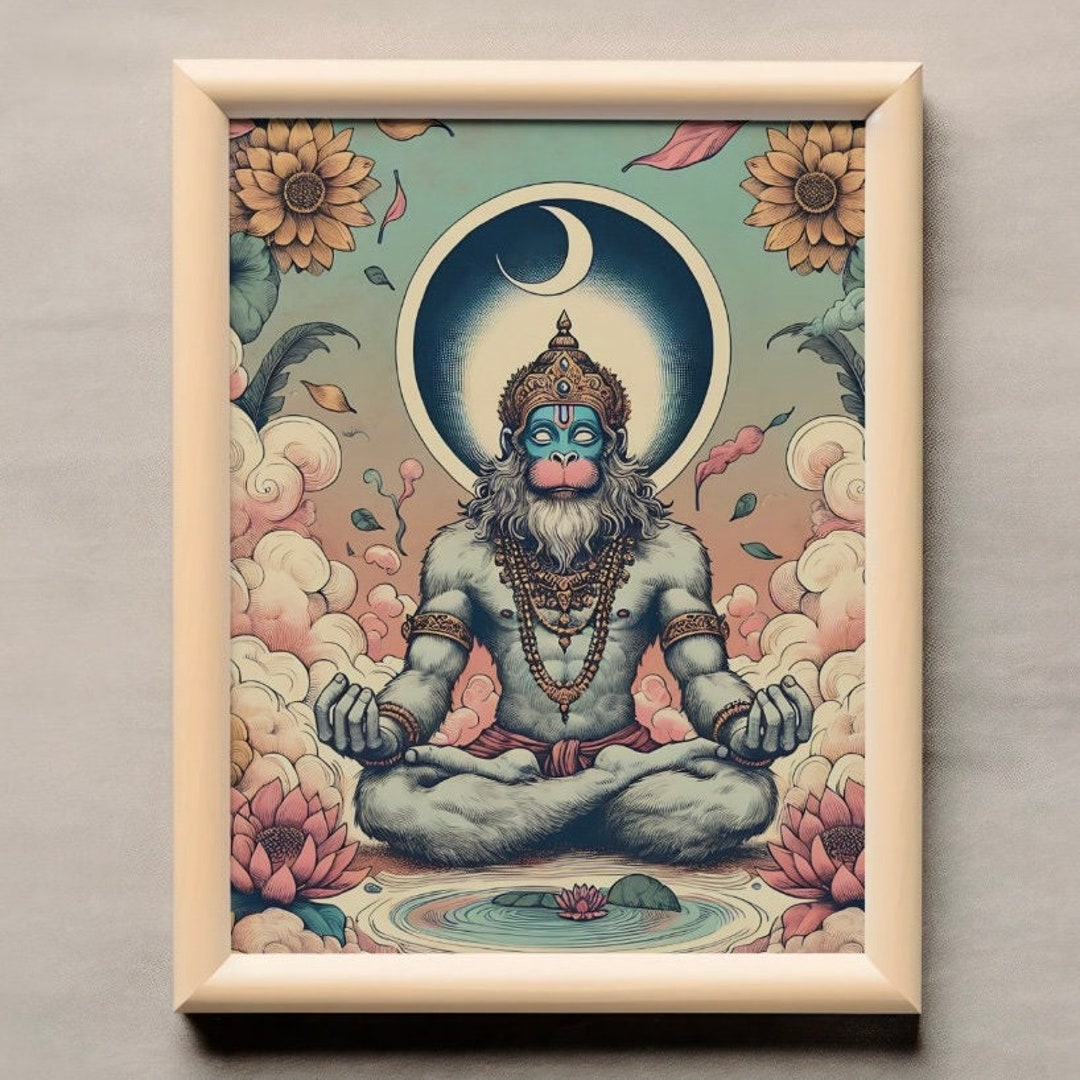 Hindu God Wall Hanuman Art Printable, Lord Hanuman, Meditation Print ...
