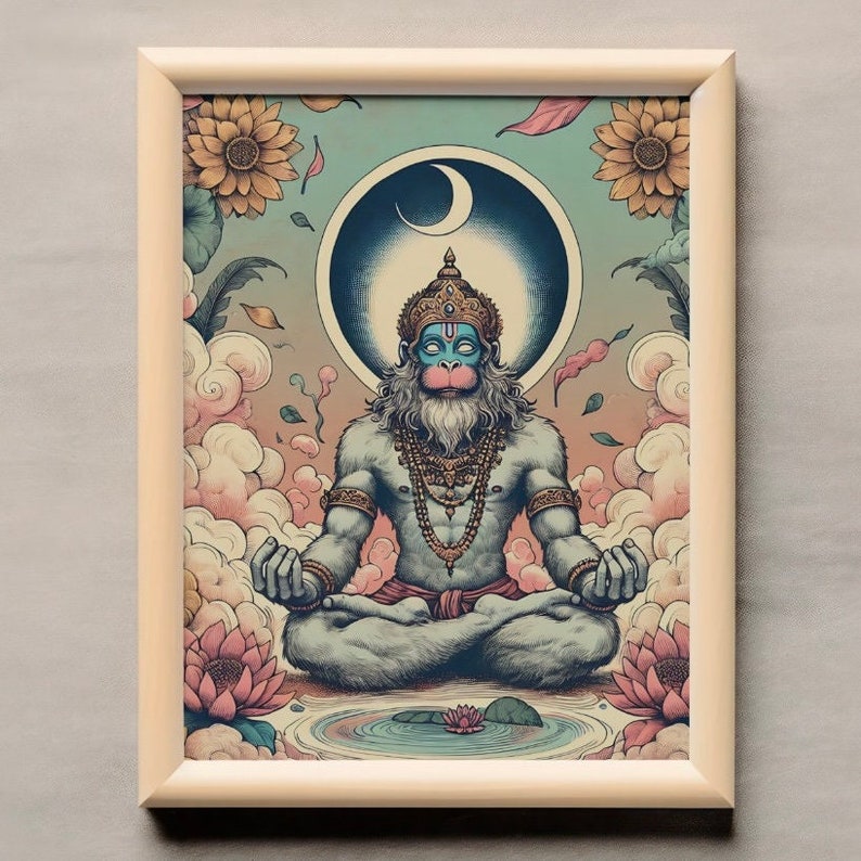 Hindu God Wall Hanuman Art Printable, Lord Hanuman, Meditation Print ...