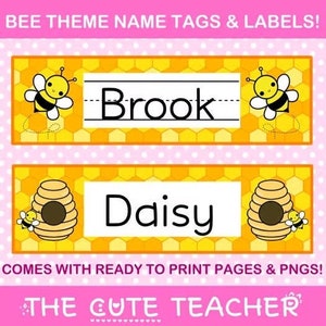 Bumble Bee Name Tags & Labels - Spring Classroom Desk Plates and Cubby ...