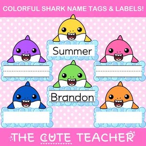 Shark Name Tags Colorful Ocean Themed Printable Door Display - Etsy
