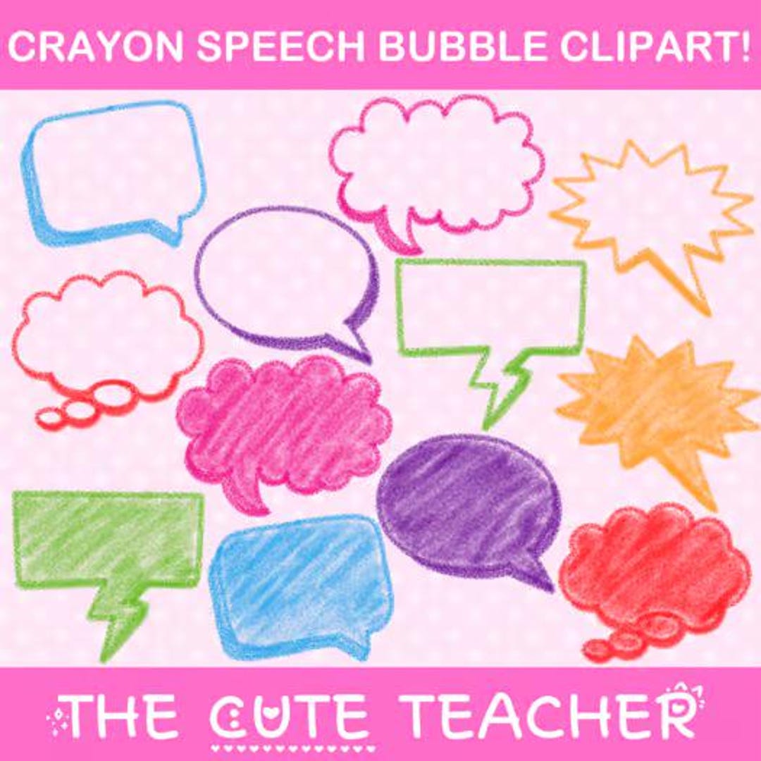 Colorful Crayon Speech Bubble Clipart for Planners, Stickers, Classroom ...