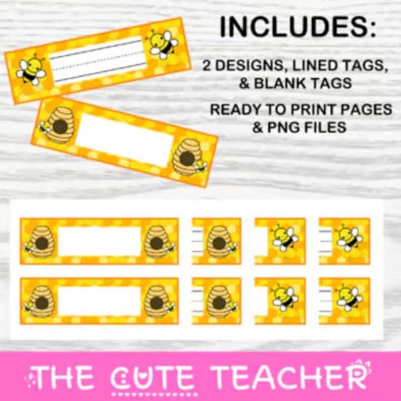 Bumble Bee Name Tags & Labels - Spring Classroom Desk Plates and Cubby ...