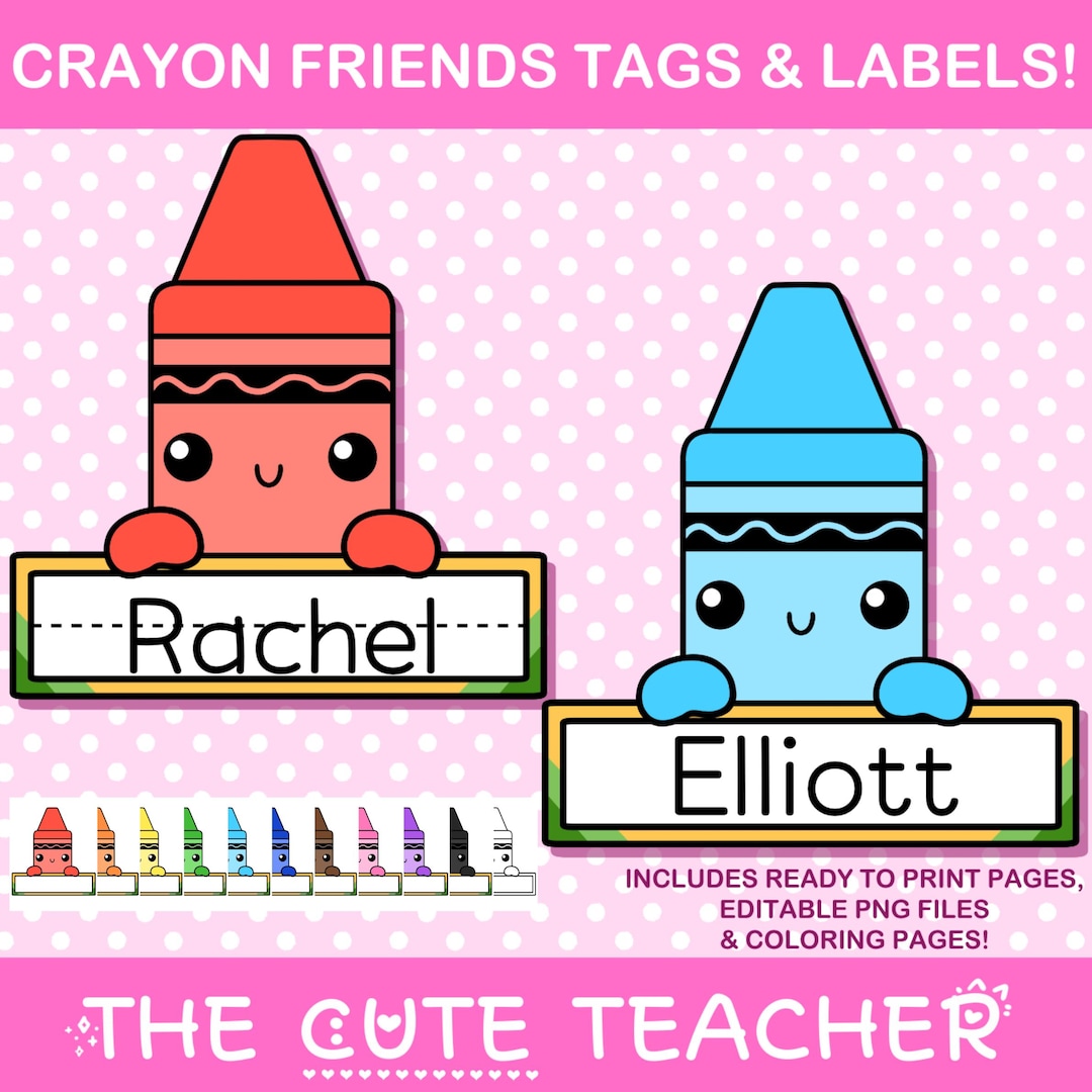 Crayon Friends Name Tags: Classroom Decor & Bulletin Board Labels (PNG ...