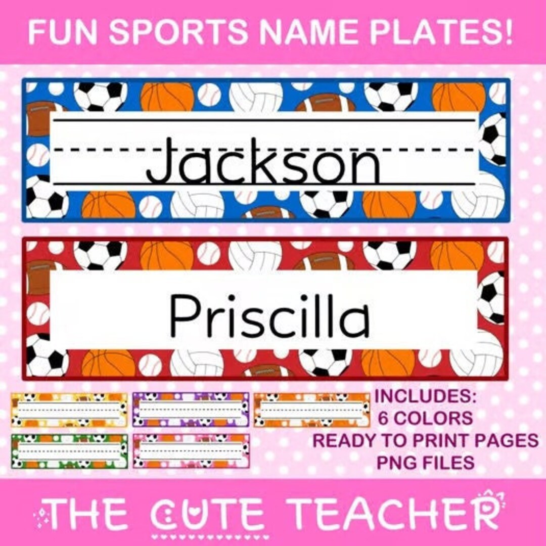Fun Sports Name Tags Back to School Classroom Desk Plates - Etsy
