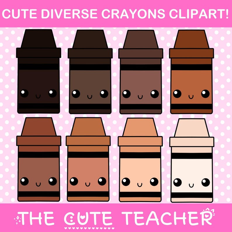 Skin Tone Crayon Clipart: Diverse Colors for Classroom, Planners (PNG ...