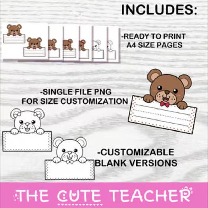 Bear Name Tags Printable Bulletin Board & Desk Plate Ideas - Etsy