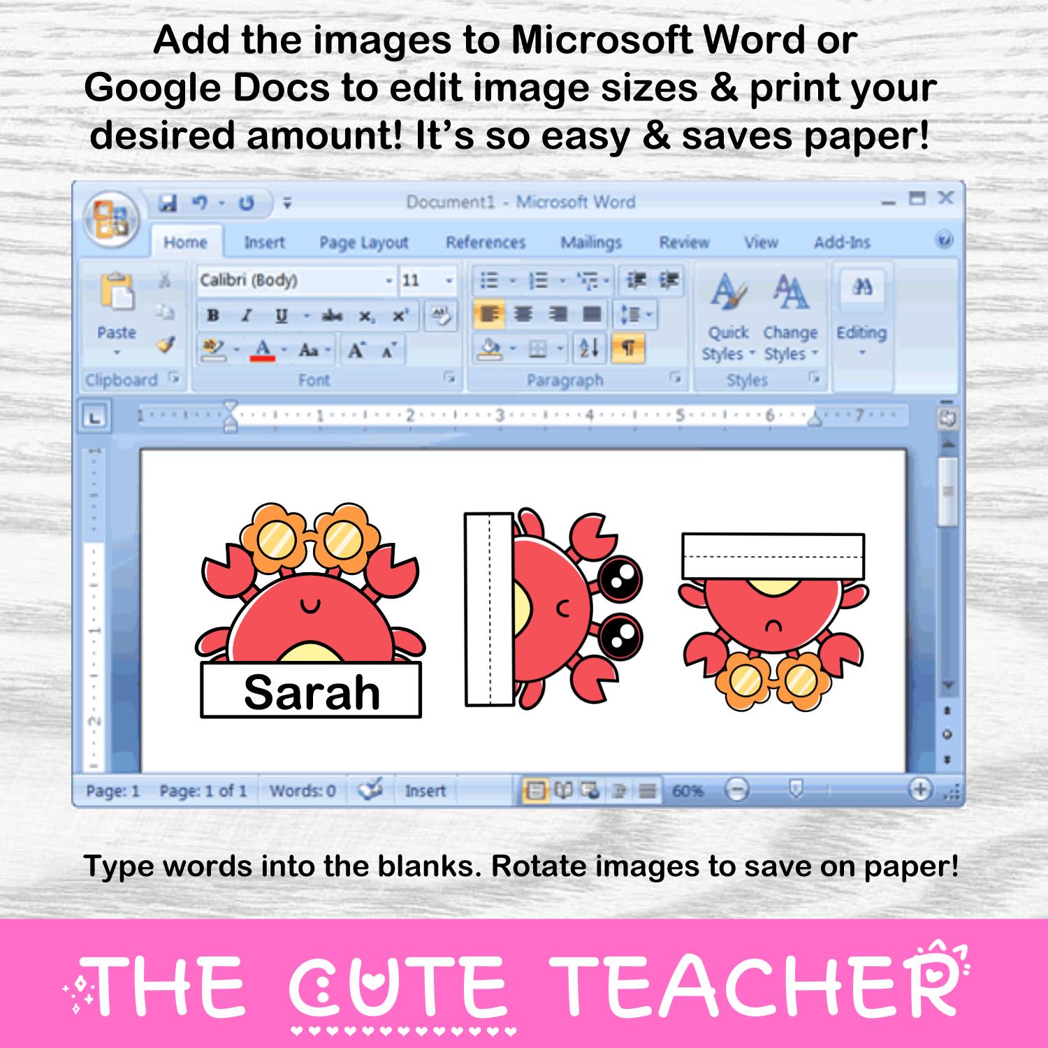 Cute Crab Name Tags – Summer Ocean Theme Student Desk Decor Labels for ...