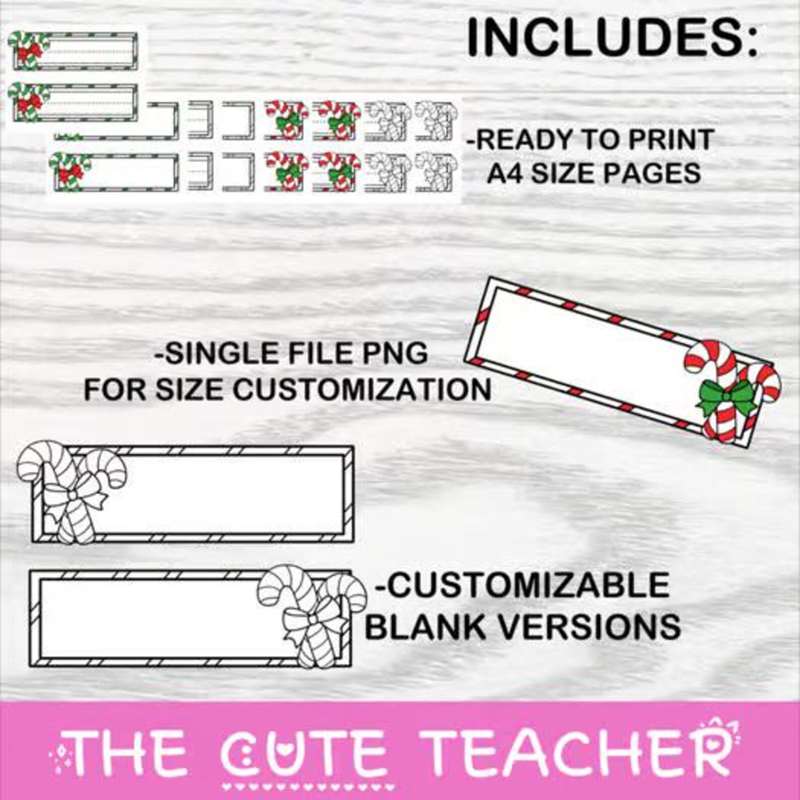 Candy Cane Name Tags - Christmas Printable Desk Plates & Winter Door ...