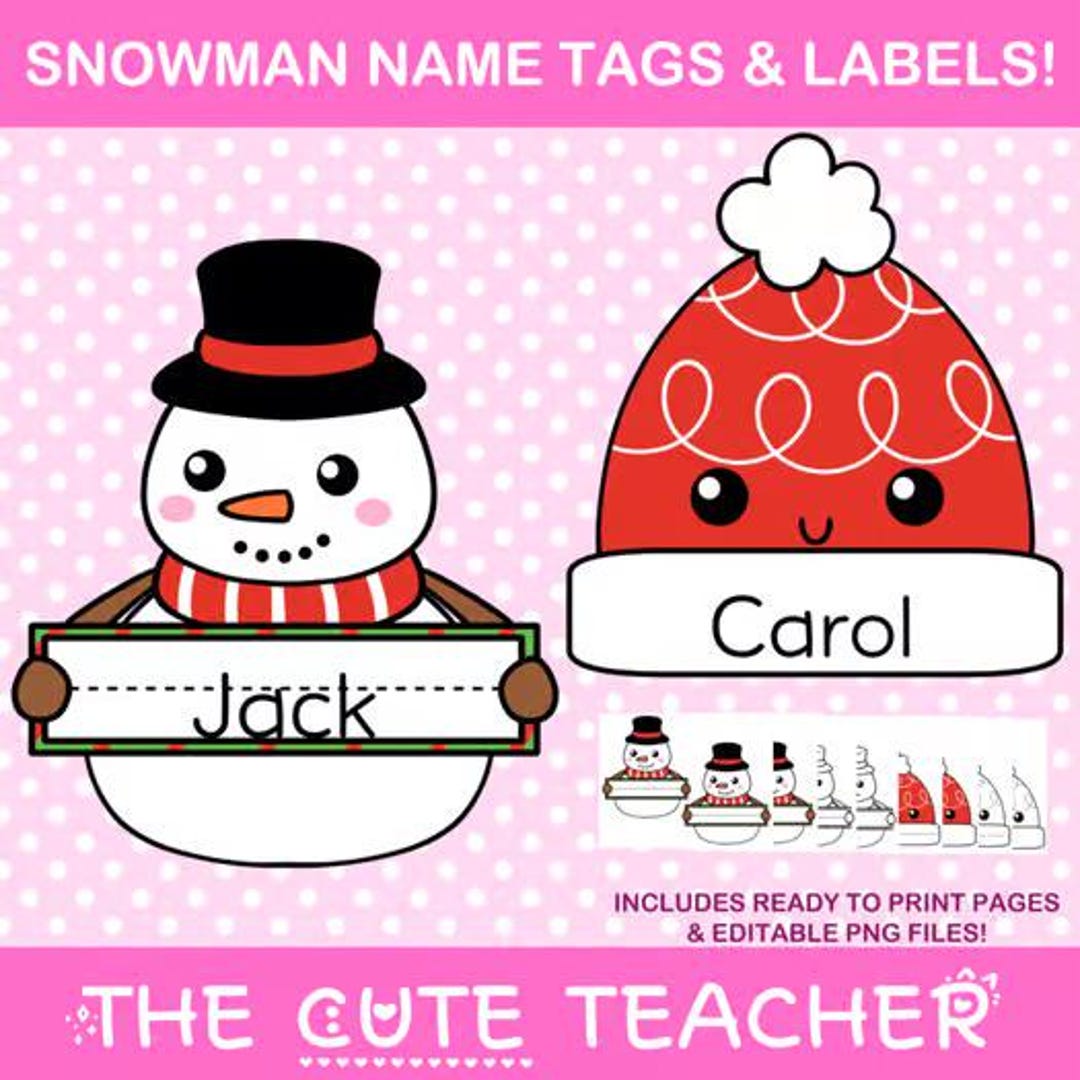 Snowman Name Tags - Christmas Hat - Winter Theme Cubby & Bulletin Board ...