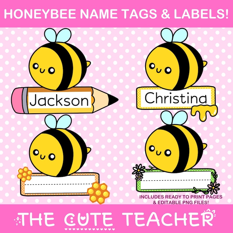 Honeybee Name Tags - Bee Spring Printable Door Display & Bulletin Board ...
