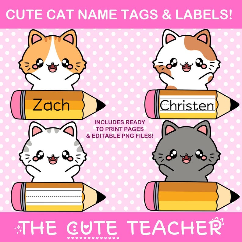 Cute Cats Theme Name Tags - Door Display or Classroom Bulletin Board ...
