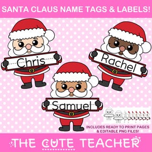 Santa Claus Name Tags - Christmas Holiday Winter Bulletin Board Ideas ...
