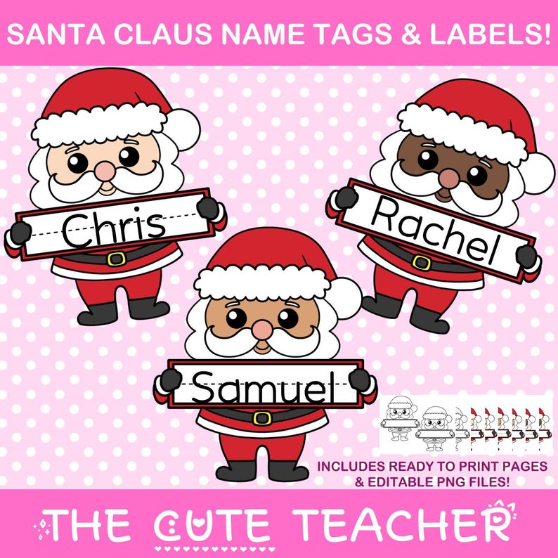 Santa Claus Name Tags - Christmas Holiday Winter Bulletin Board Ideas ...