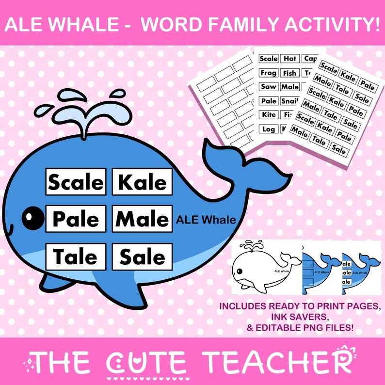 Ale Whale - Word Family Craft - Printable Word Family Student ...