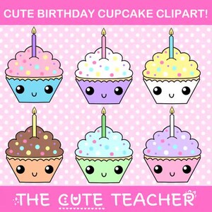 Kawaii Pastel Cupcakes Clipart for Birthdays, Planners, Stickers ...