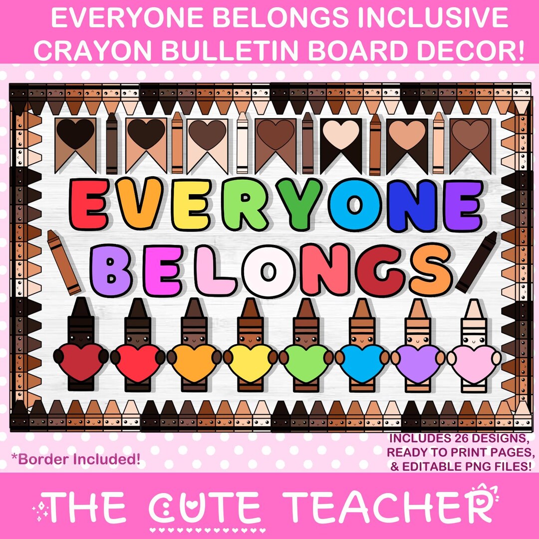 Diverse Crayons Bulletin Board Decor - Everyone Belongs Inclusive ...