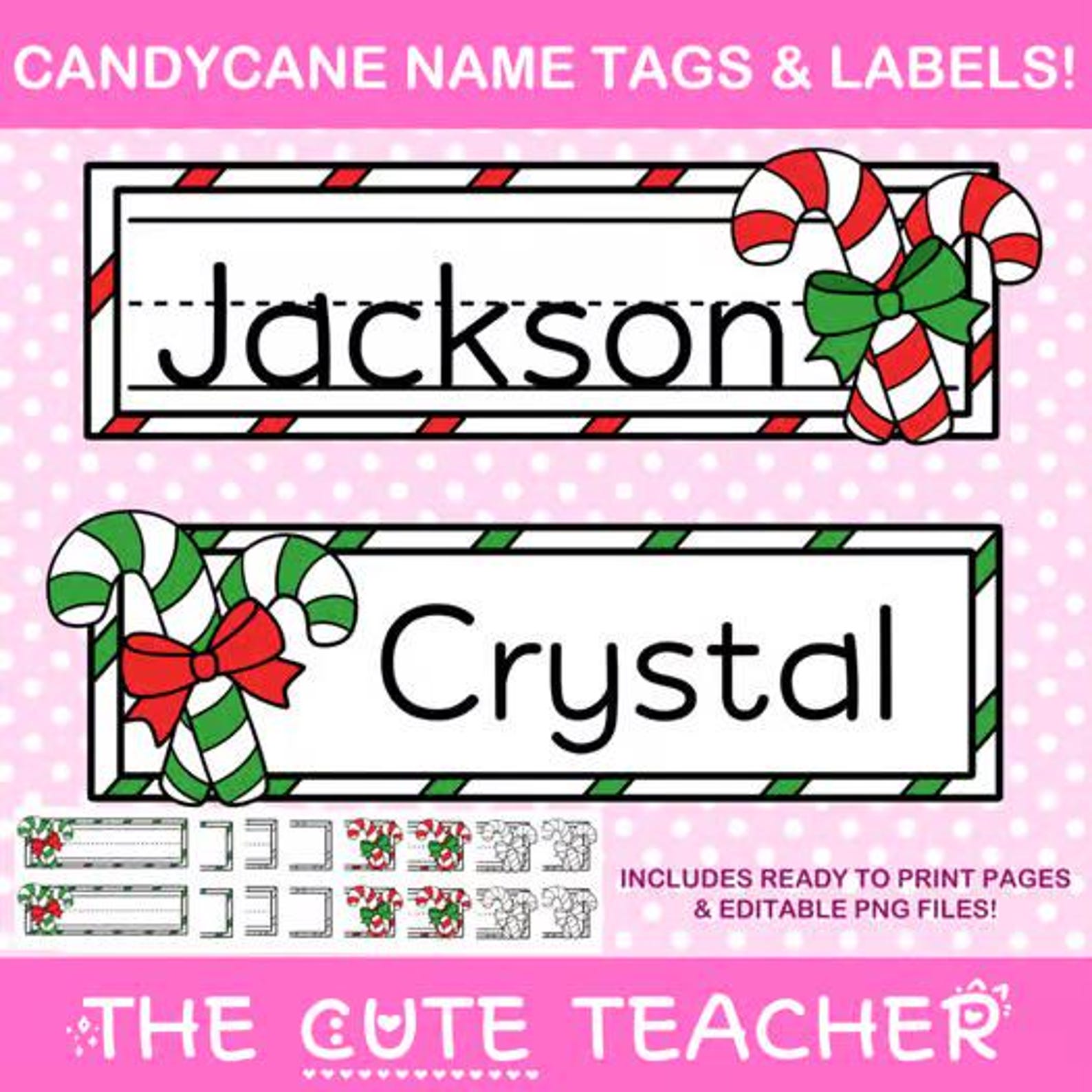 Candy Cane Name Tags - Christmas Printable Desk Plates & Winter Door ...